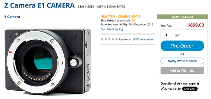 New Z Camera E1 MFT camera will ship in mid December at BH ...